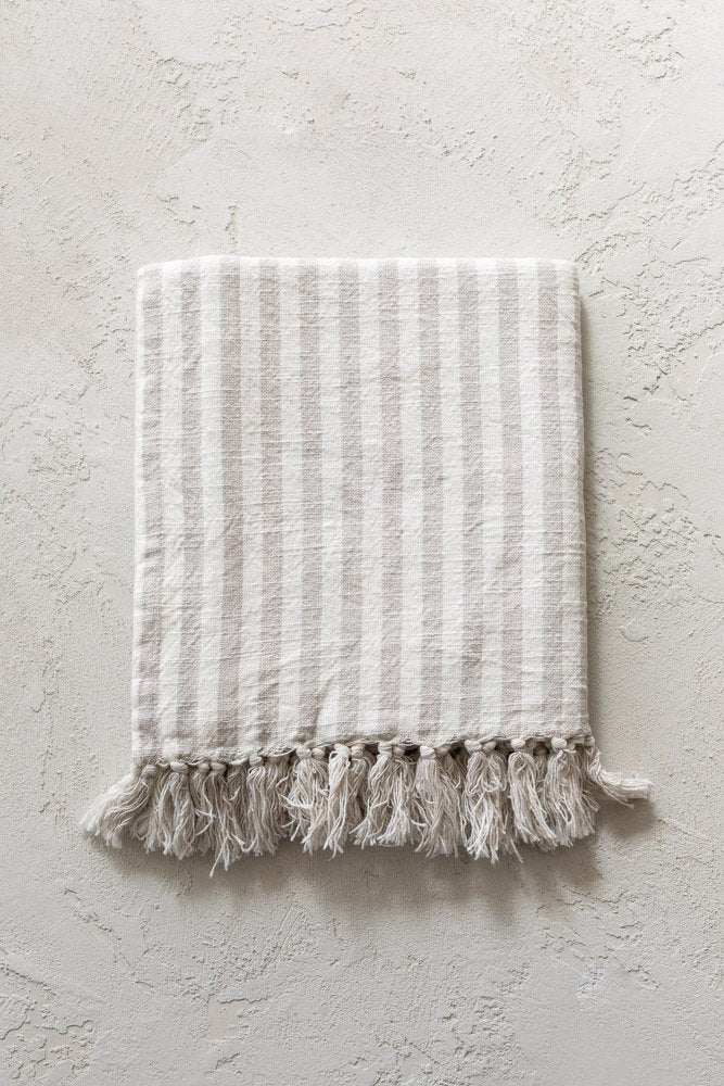 Bengal Stripe Hammam Towel - Stone | Striped Towel | Cotton Towel ...